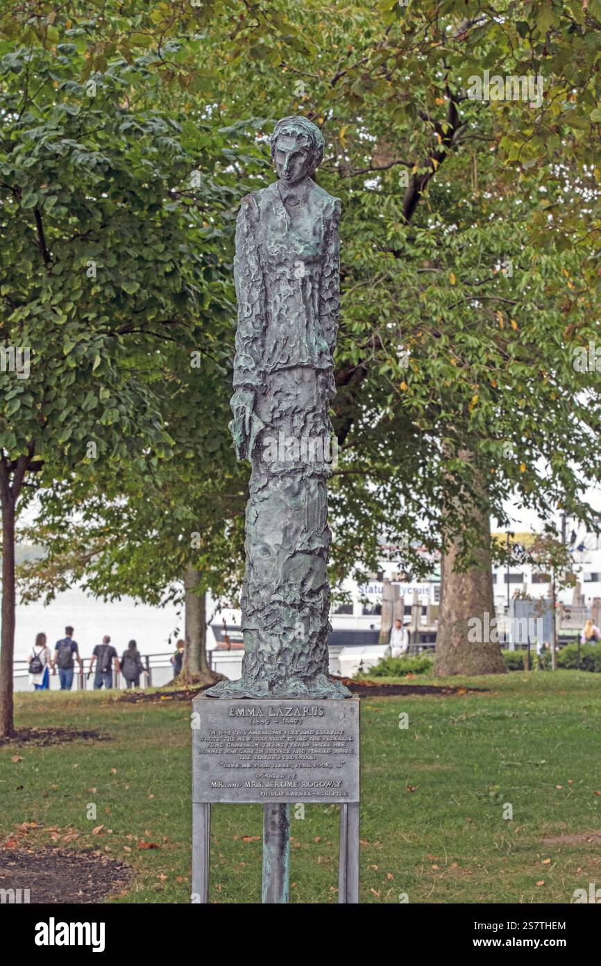 Bronze statue of the american poet and essayist Emma Lazarus (1849 ...