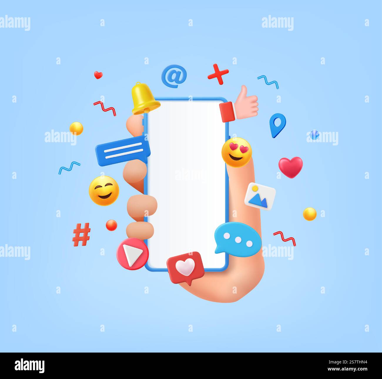3D Online Social media communication concept. phone with comment, video ...