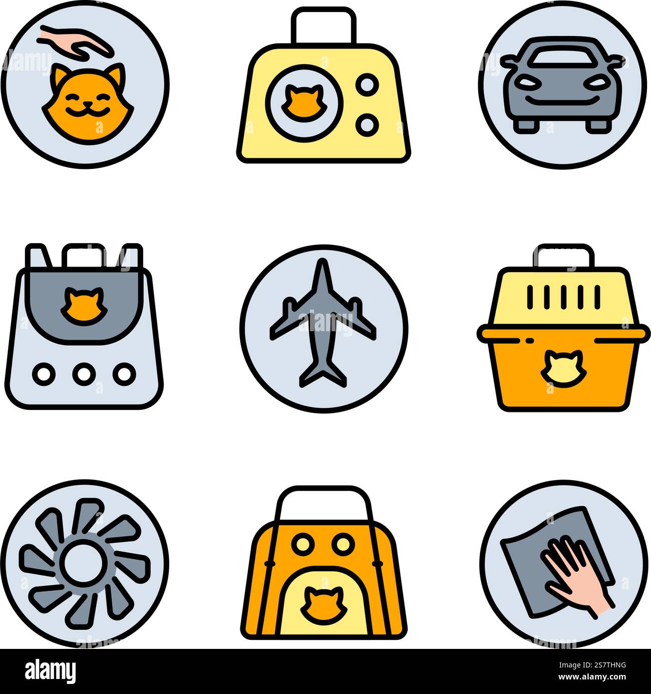 Pet Carrier Color Symbol Collection. Pet Accessories Icon for Dogs and ...