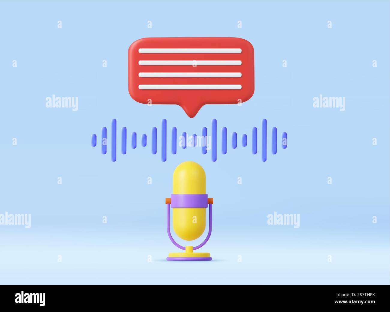 3d Voice messages concept. microphone, audio wave and chat bubble ...