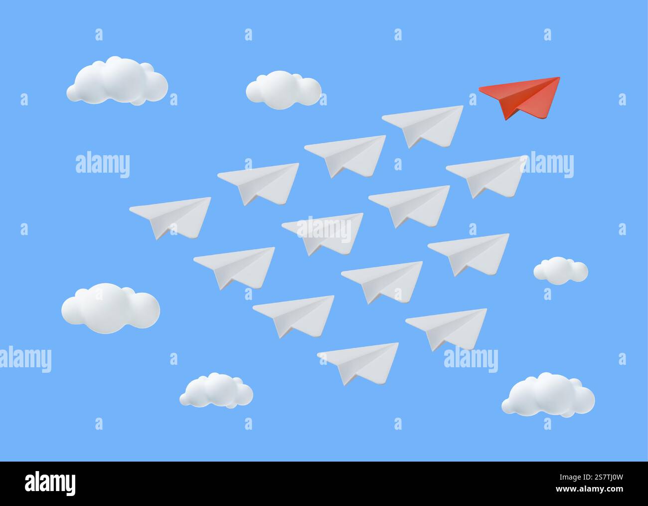 3d paper airplane with clouds Minimal cartoon cute smooth. creative ...