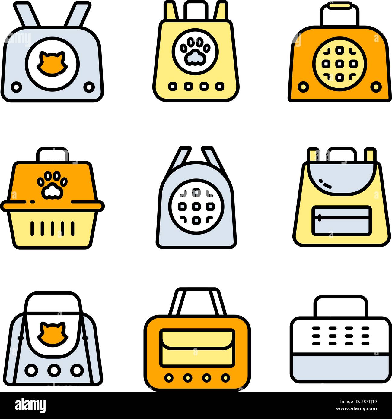 Pet Carrier Color Symbol Collection. Pet Accessories Icon for Dogs and ...