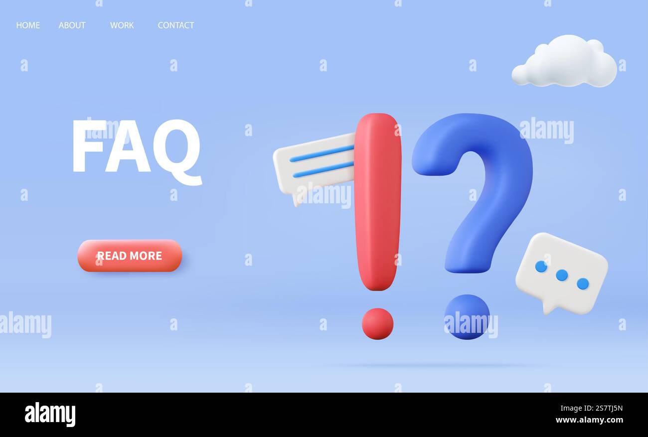3d Exclamations and Question Marks. FAQ concept. Ask Questions and receive Answers. Online ...