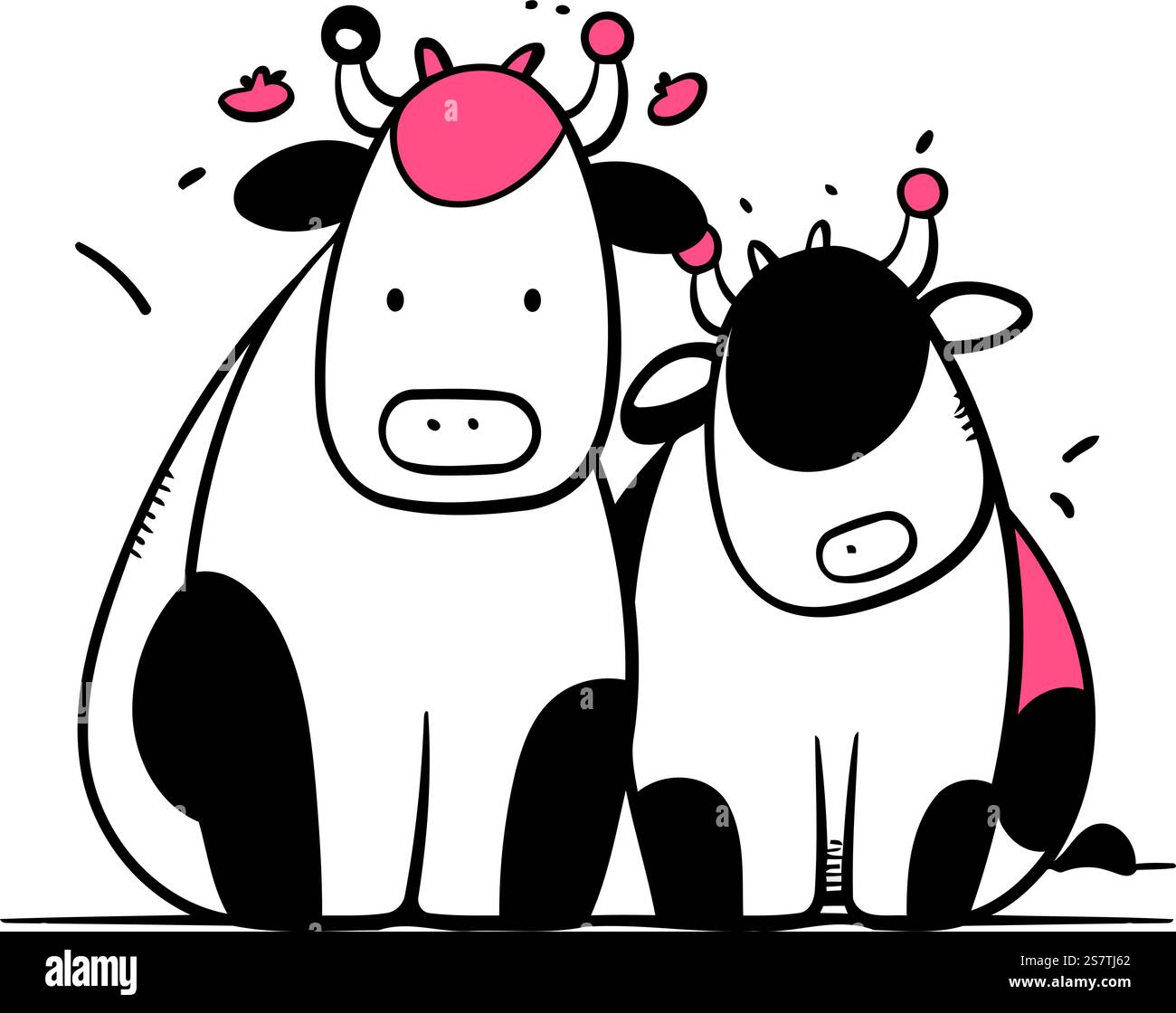 Cute couple of cows. Vector hand drawn illustration in cartoon style ...