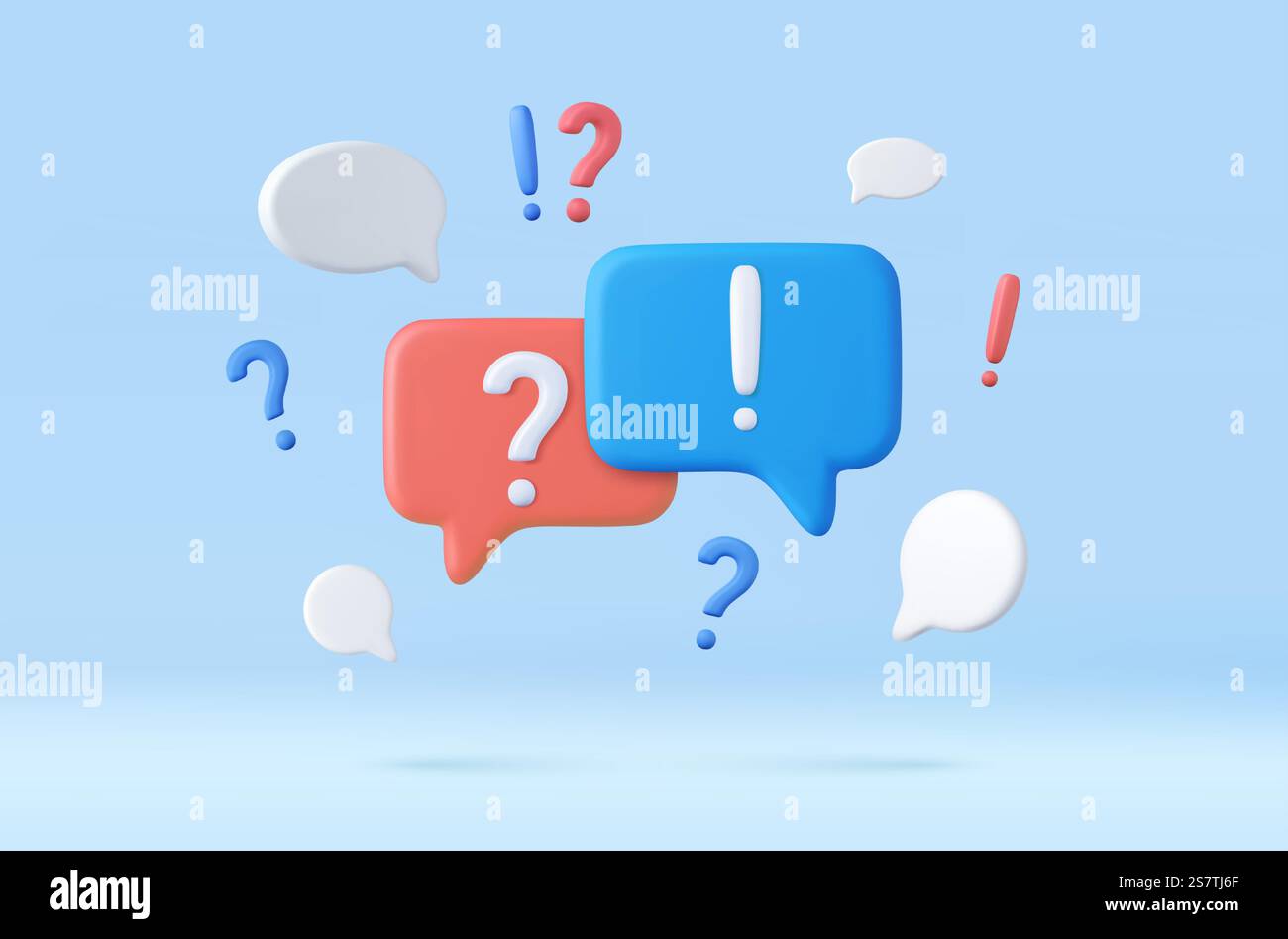 3d QA Speech bubble with question and exclamation mark icon. Talk message box with question sign ...