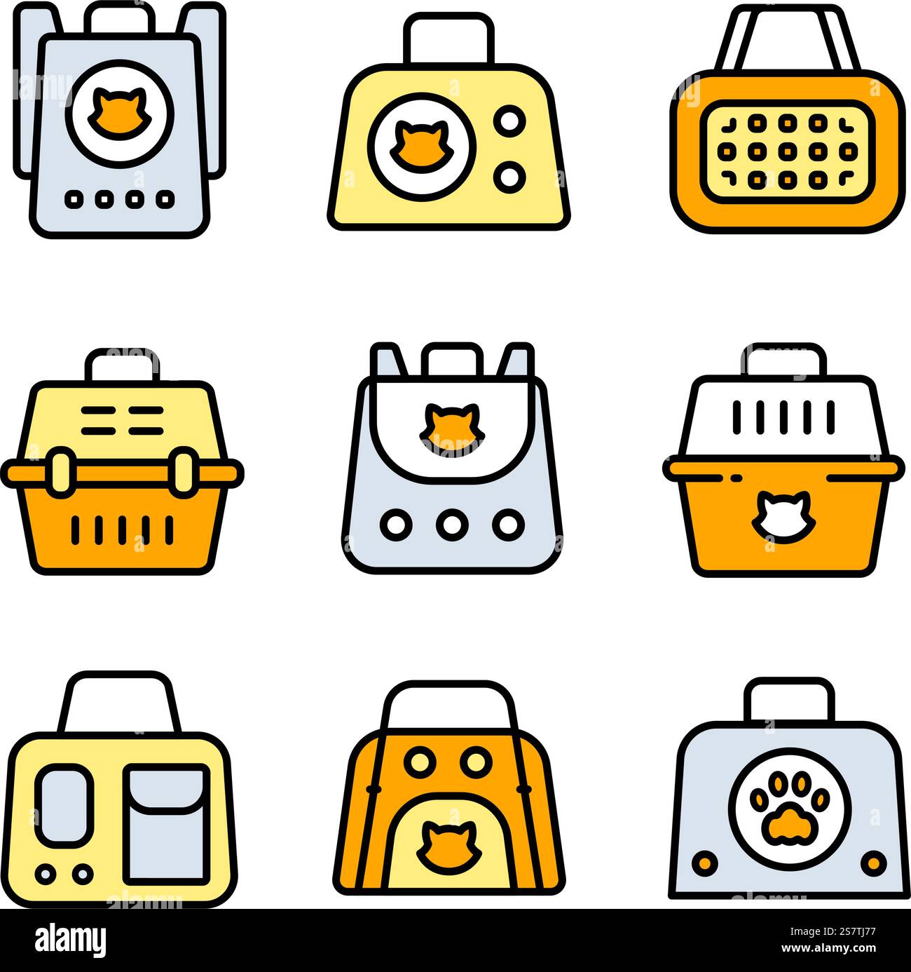 Pet Carrier Color Symbol Collection. Pet Accessories Icon for Dogs and ...