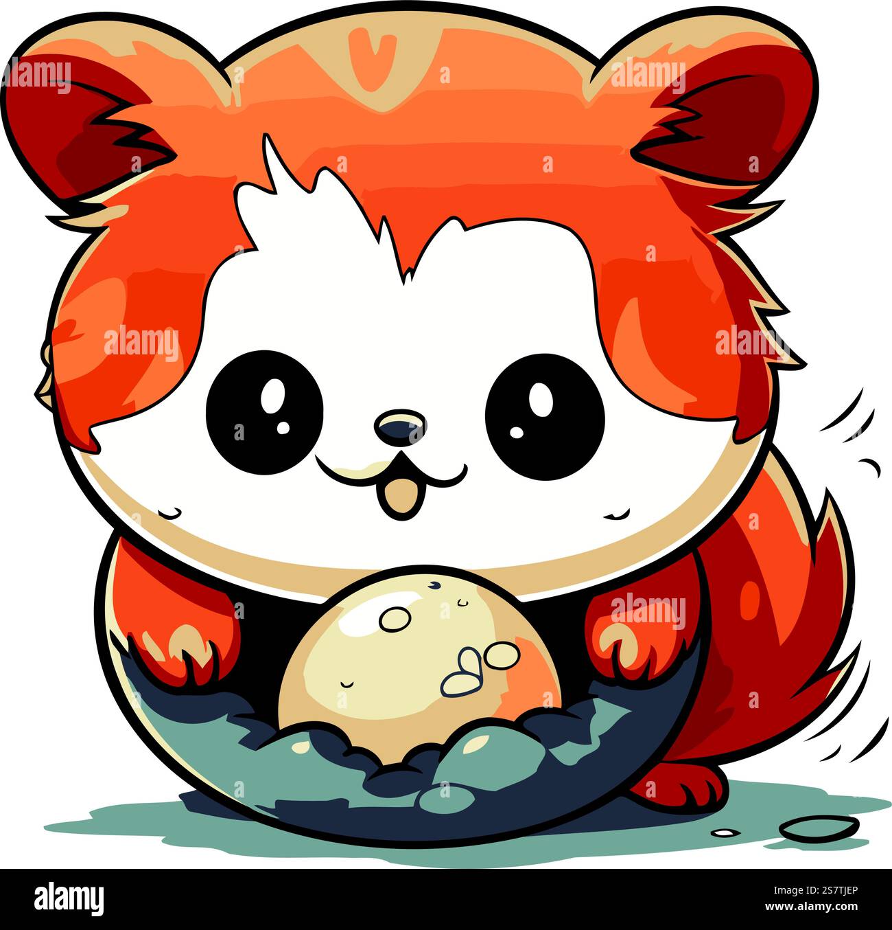 Cute cartoon red panda sitting on the moon. Vector illustration Stock ...