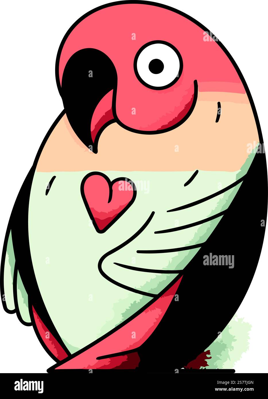 Cute cartoon parrot with heart. Vector illustration on white background ...
