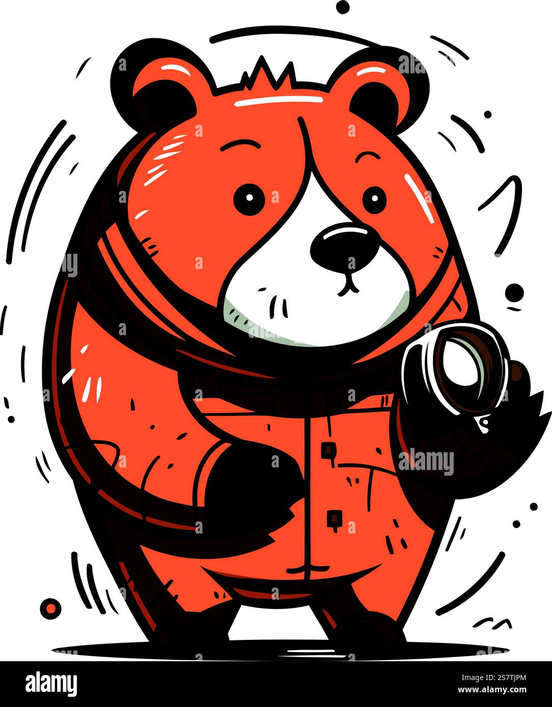 Vector illustration of cute cartoon beaver in space suit holding camera ...