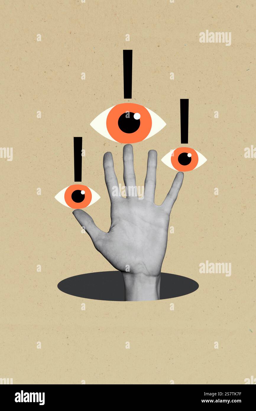 Cartoon sketch 3d creative photo collage of hand show five fingers ...