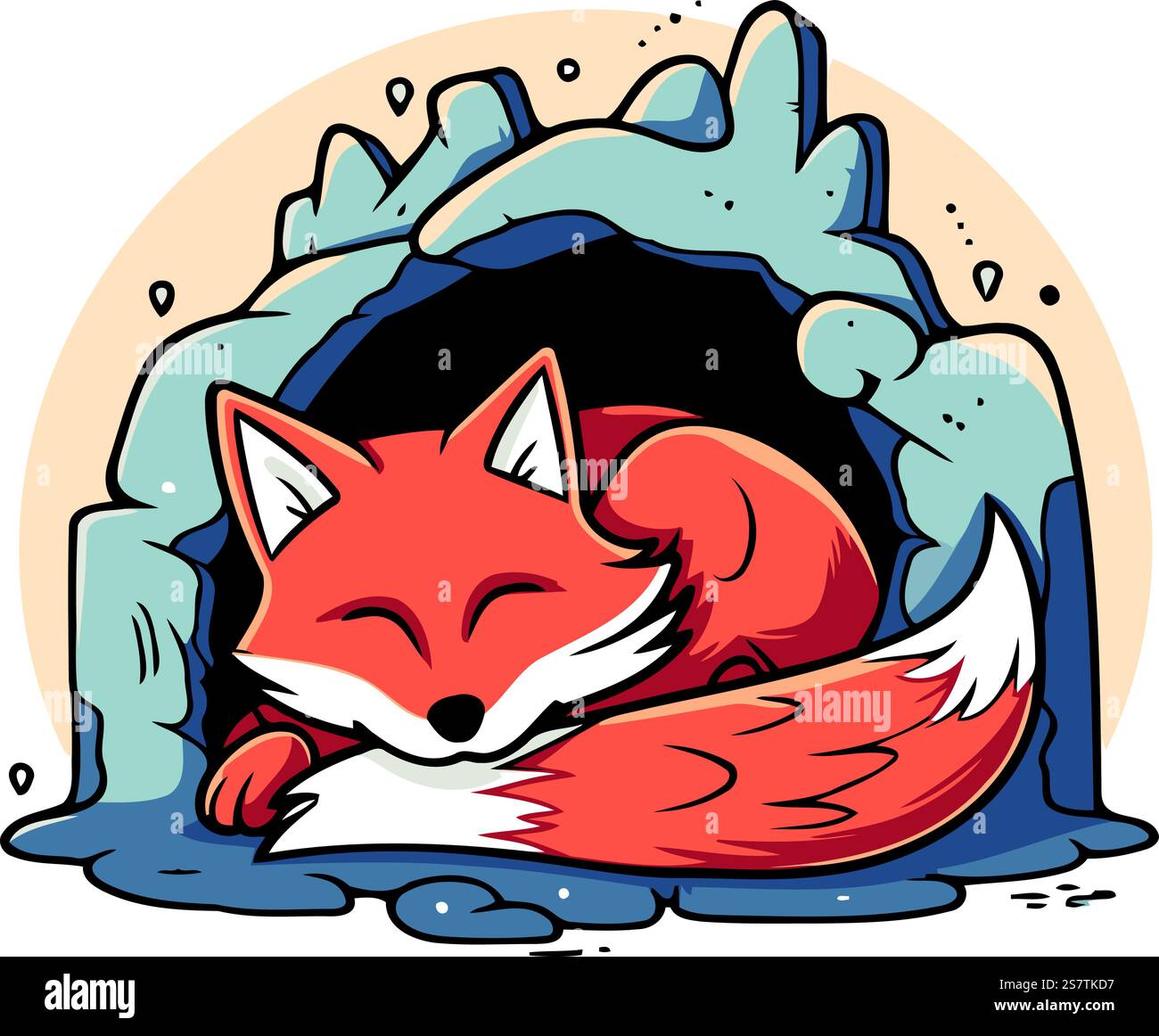 Cute fox sleeping in a cave. Vector illustration in cartoon style Stock ...