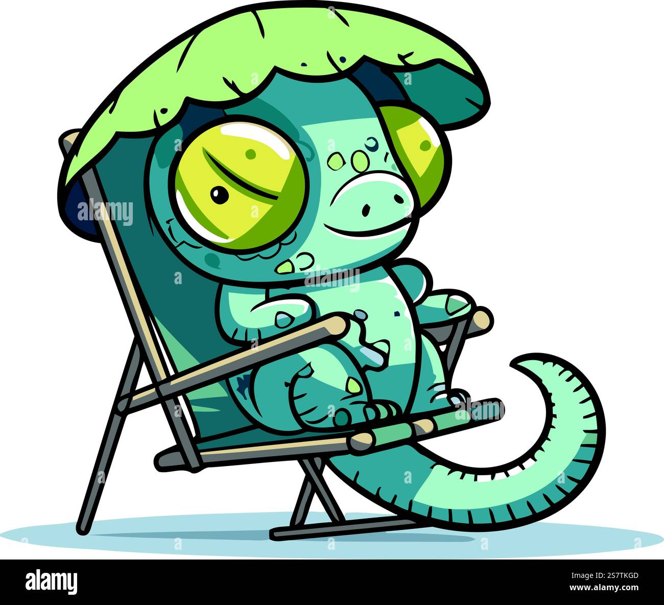 Cute cartoon monster sitting on a beach chair. Vector illustration ...