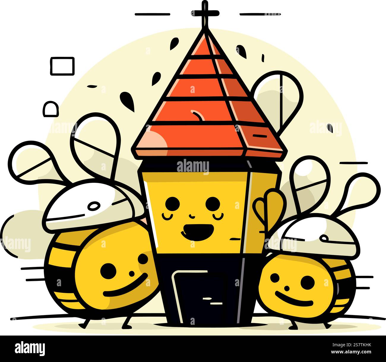 Cute cartoon bee house. Vector illustration in flat linear style Stock ...