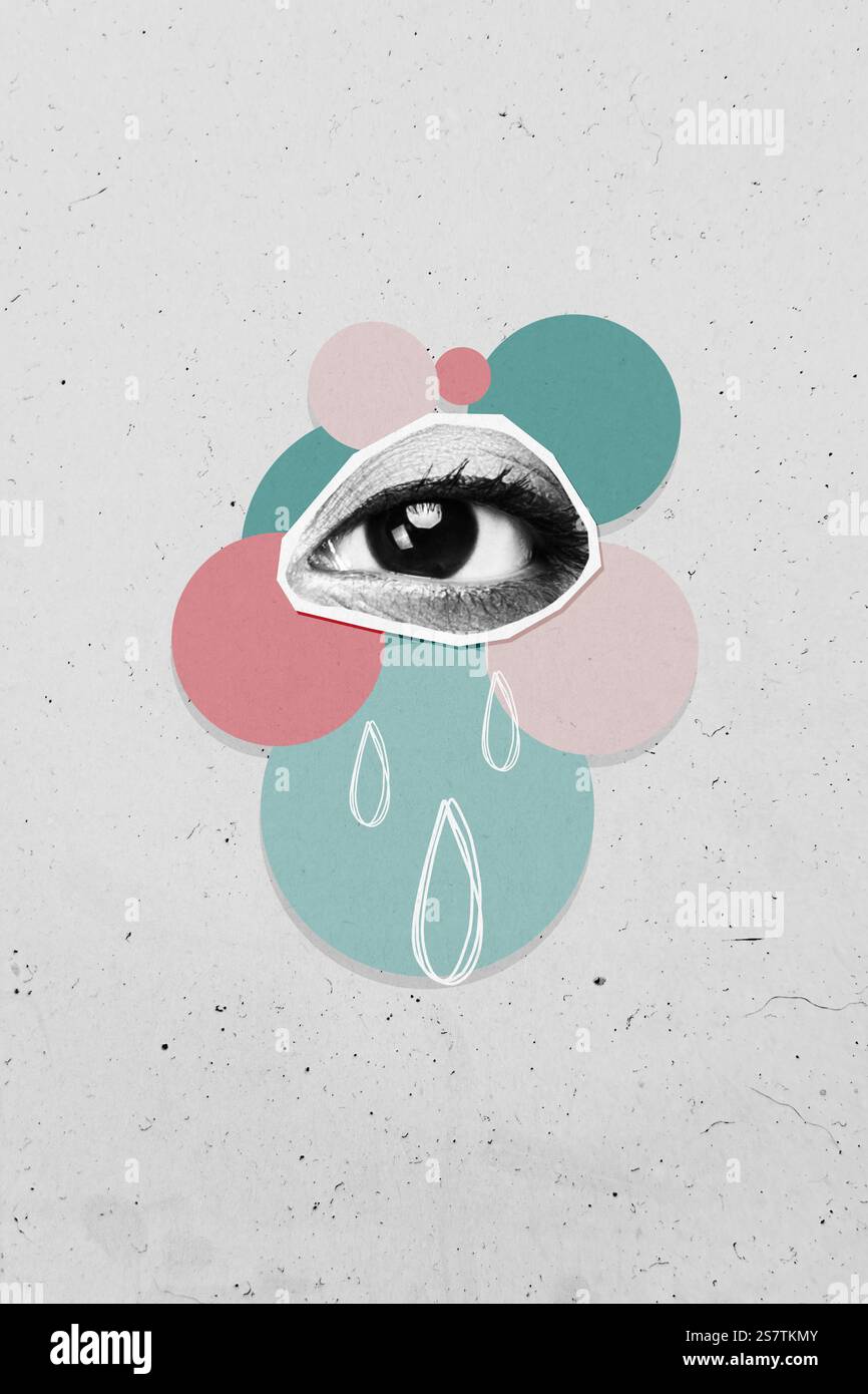 Vertical sketch 3d artwork collage poster of cry eyeball tear ...