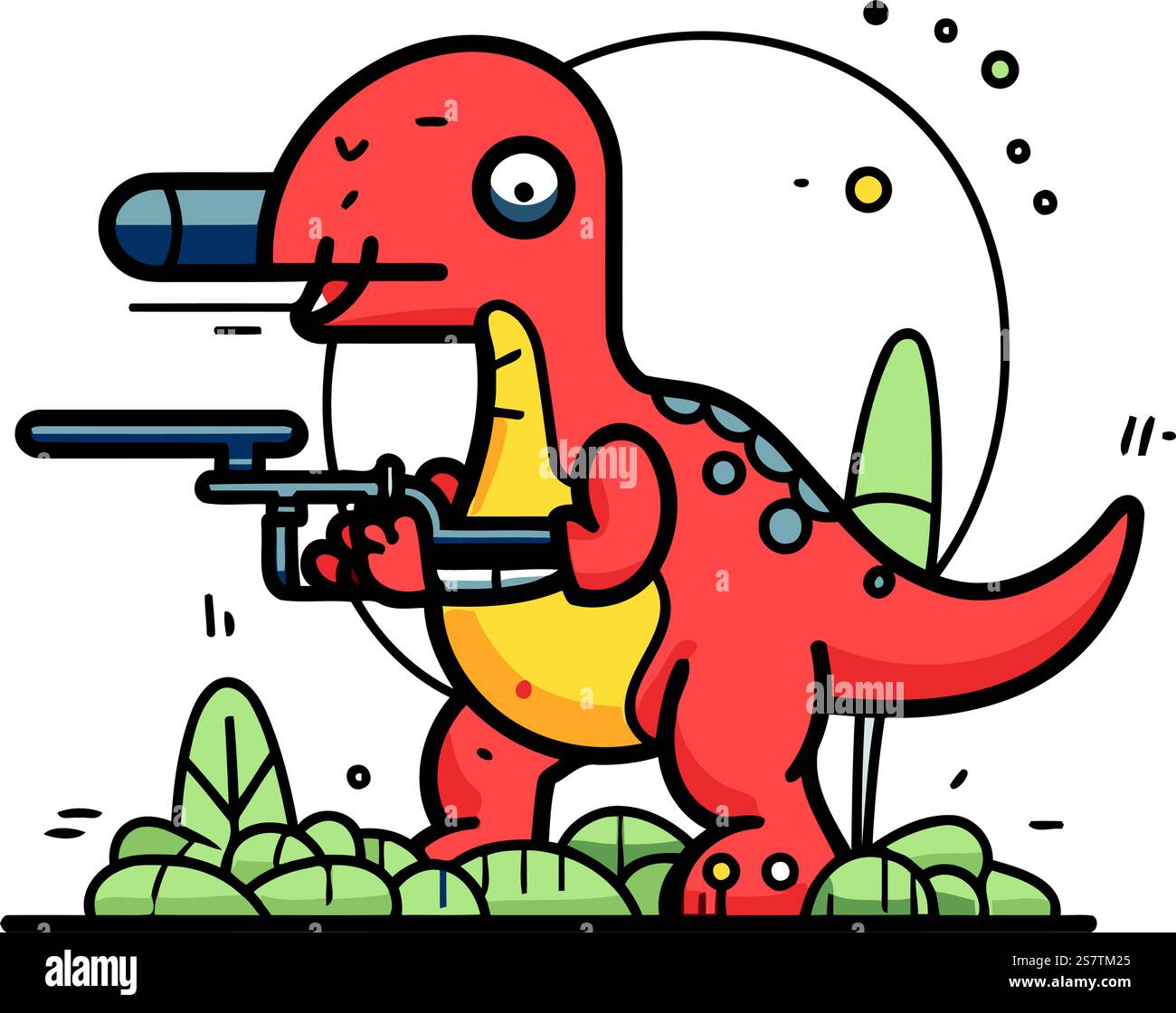 Cute dinosaur with a gun in his hand. Vector illustration Stock Vector ...