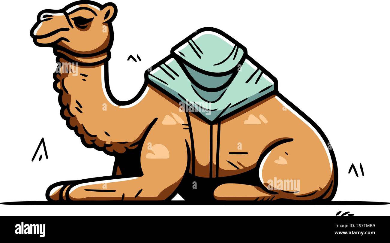Camel sitting on the ground. Vector illustration in cartoon style Stock ...