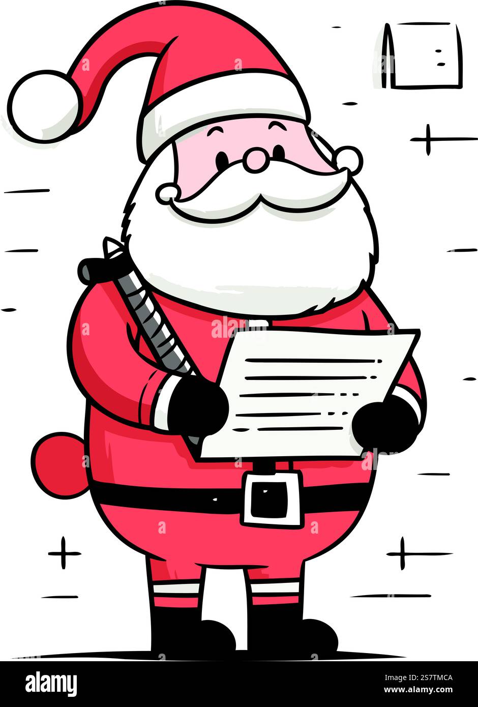 Santa Claus with a list of tasks. Vector illustration in cartoon style ...