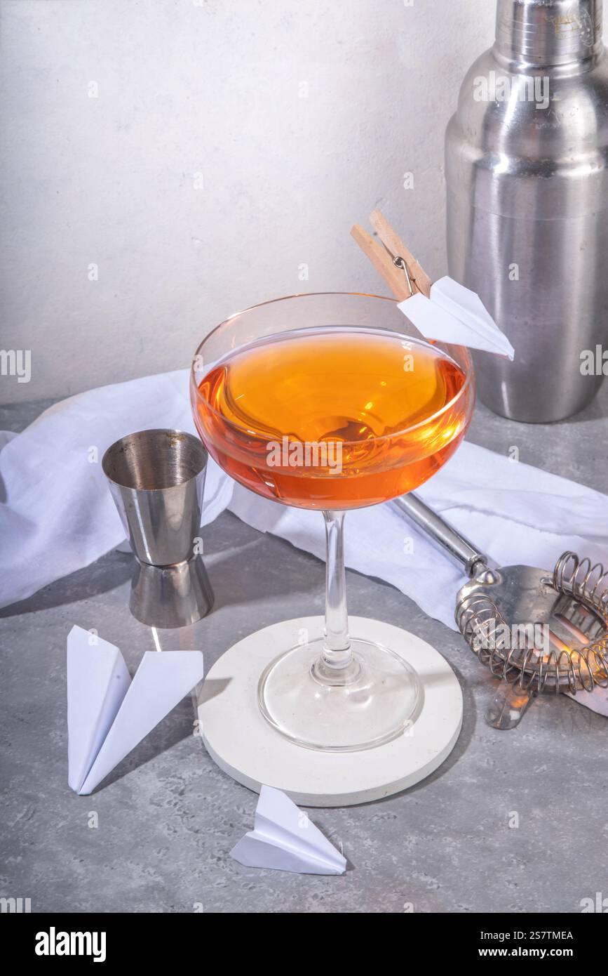 Paper plane boozy alcohol cocktail with Bourbon, whiskey, amaro, aperol ...