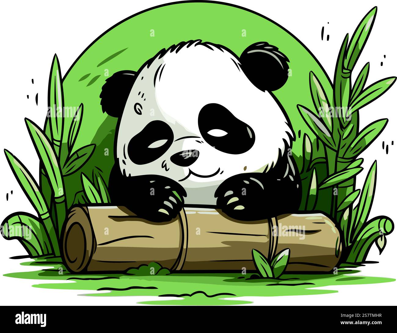 Cute panda bear sitting on a log. Vector illustration Stock Vector ...