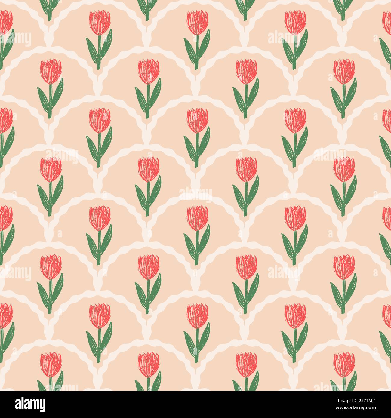 Flowers crayon drawn seamless pattern. Floral allover background ...