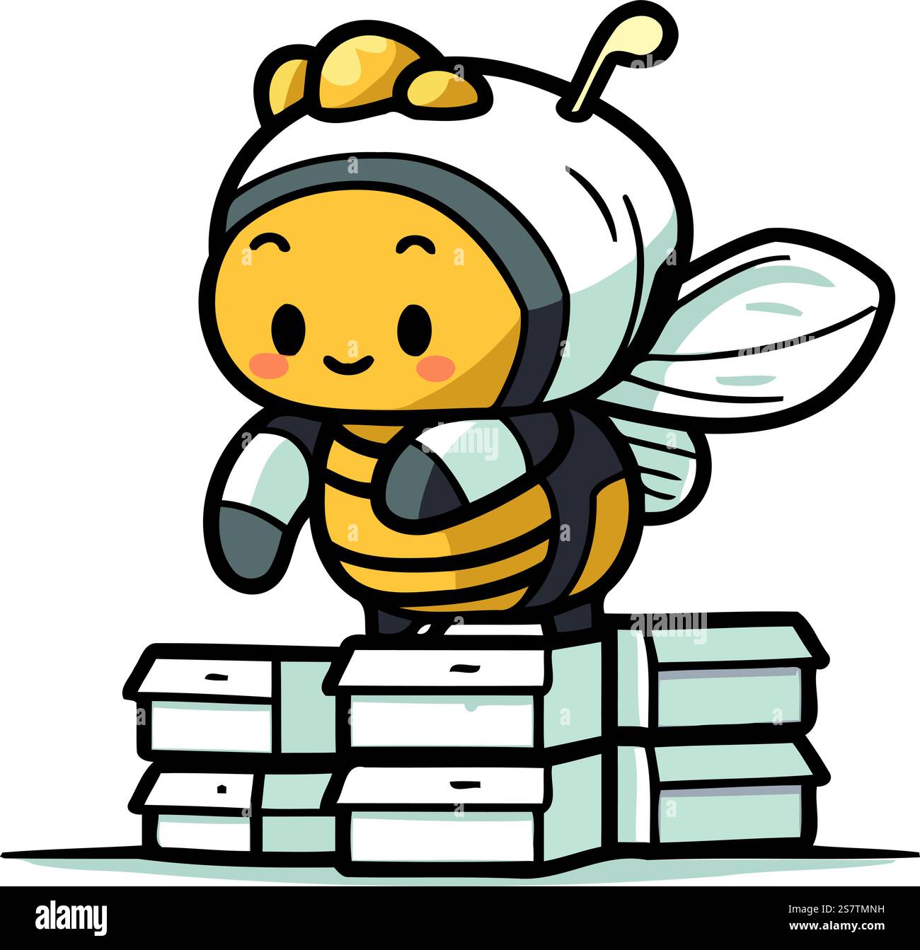 Cute little bee with stack of books. Cartoon vector illustration Stock ...