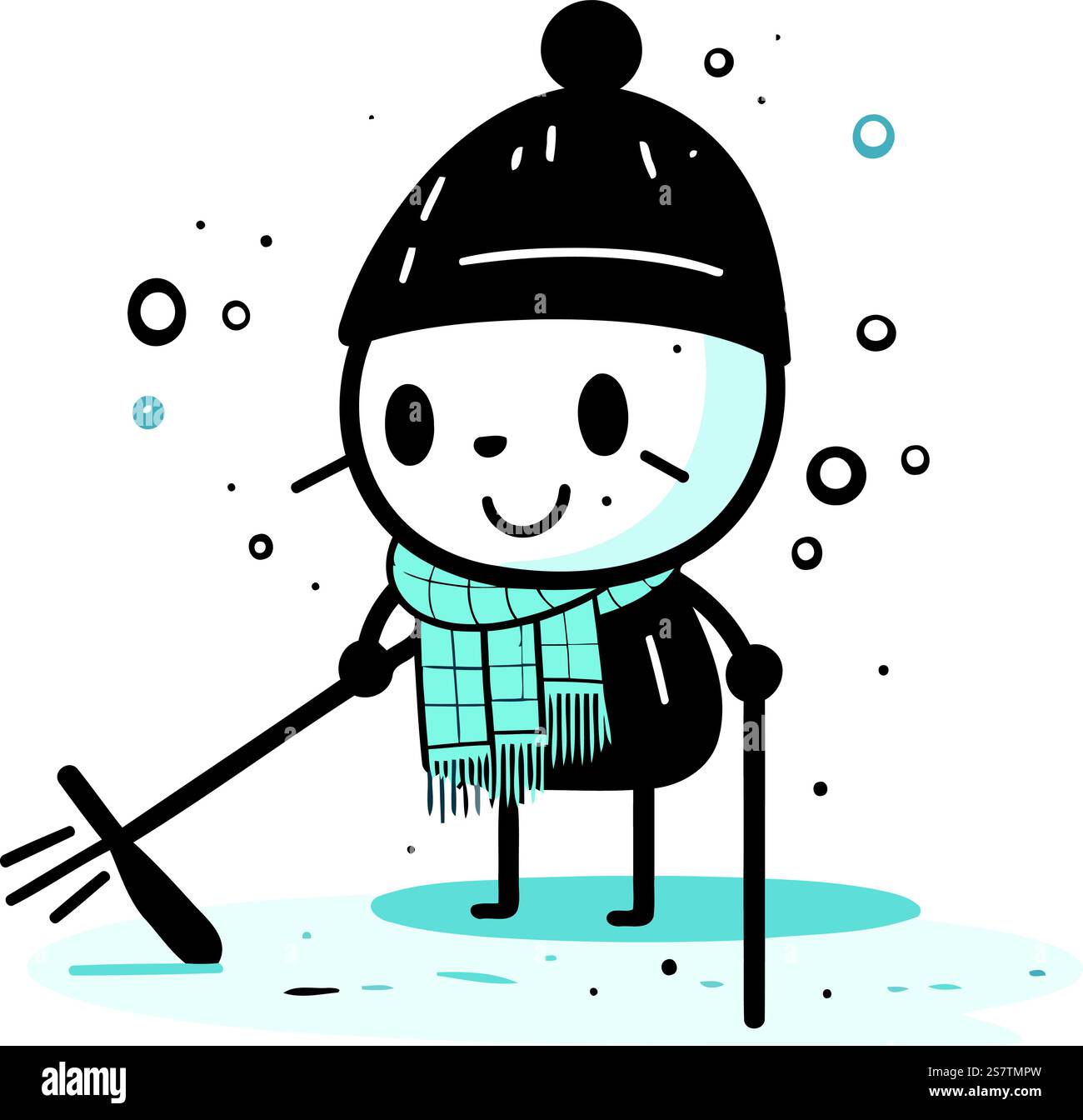 Winter activities. Cute cartoon snowman in warm clothes. Vector ...