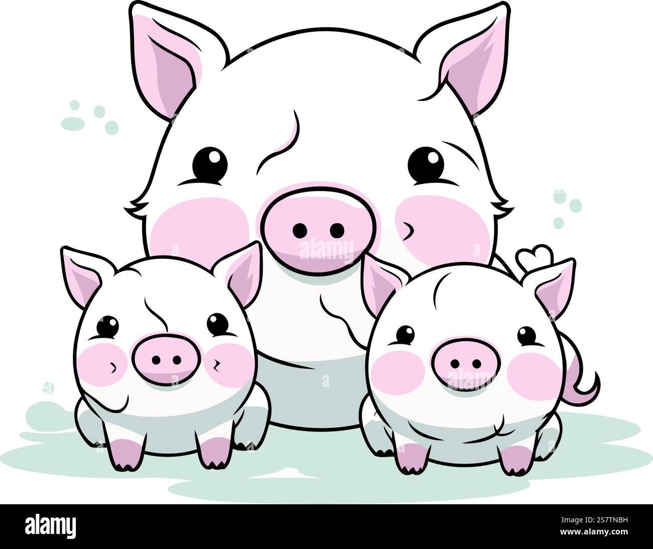 Illustration of cute pig family with three piglets. Vector illustration ...