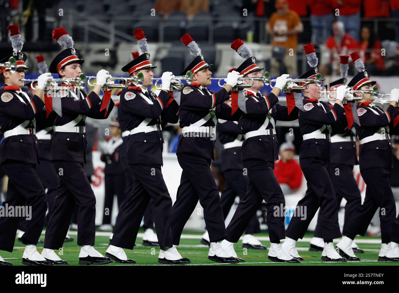 The Ohio State University marching band during a pregame performance before the NCAA CFP semi ...
