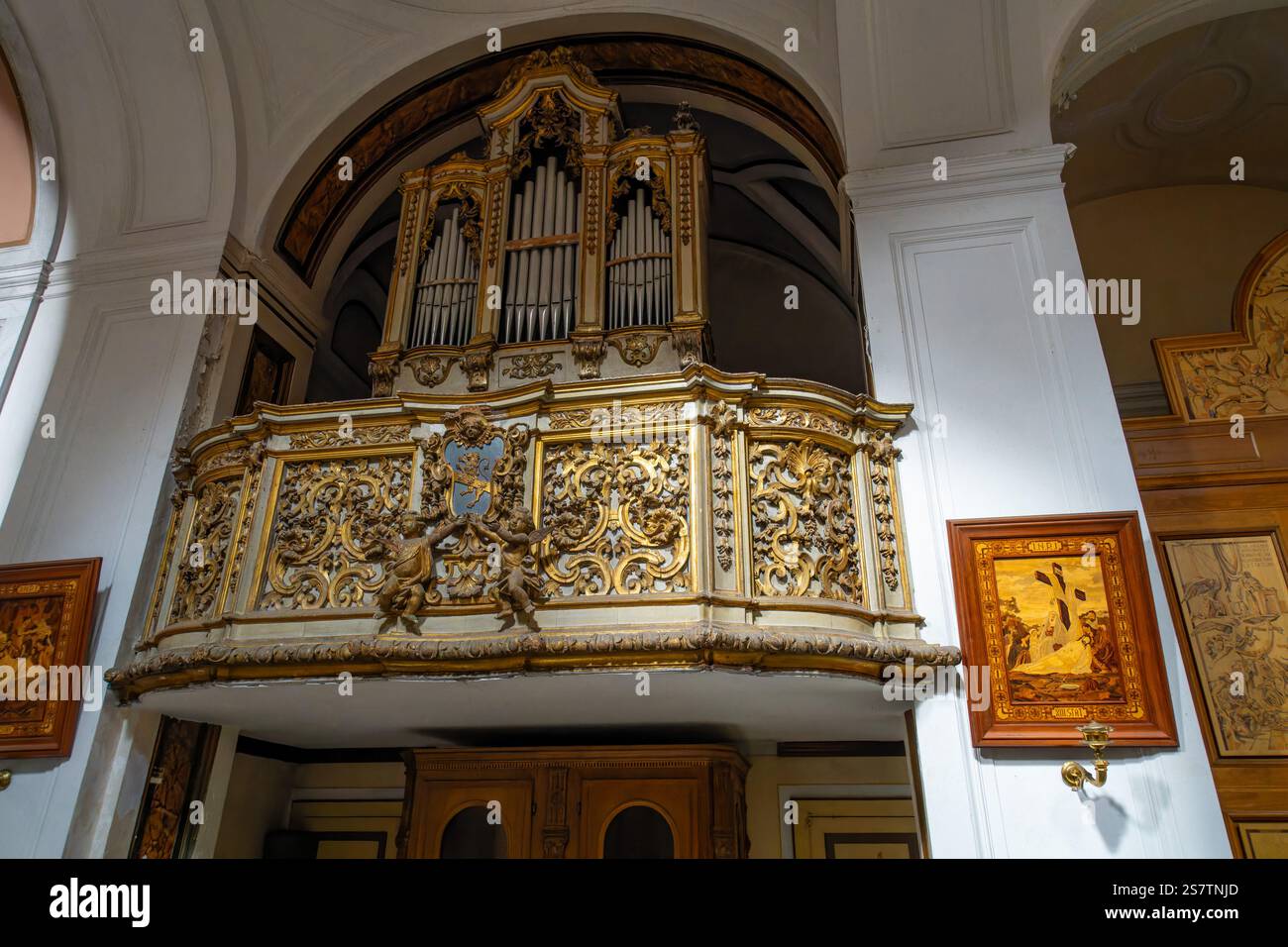Ornate 18th Century organ in a side chapel in the Cathedral of Saints ...