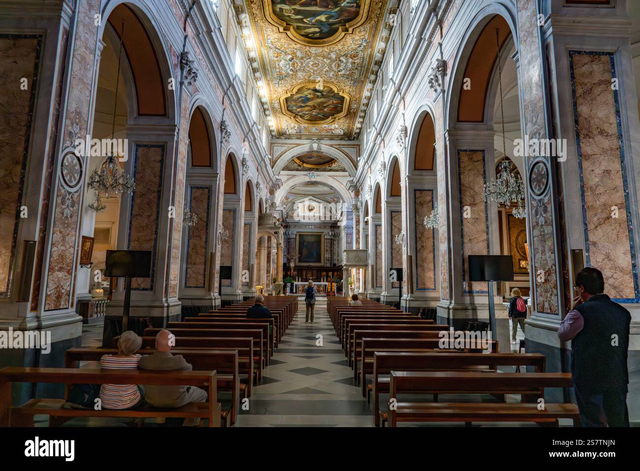 The nave of the Cathedral of Saints Philip and James in Sorrento, Italy ...