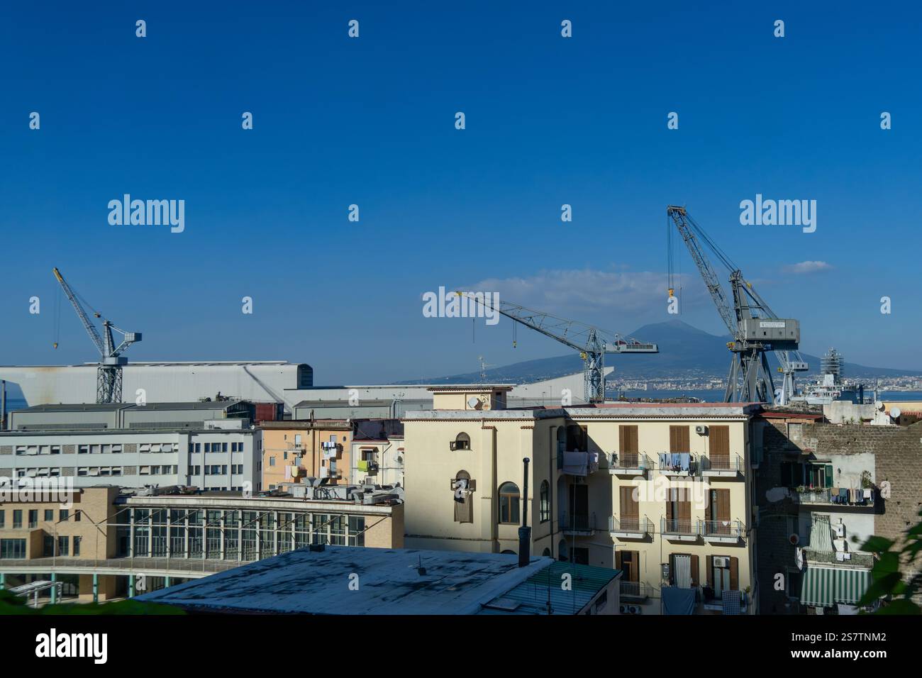 Cranes of the Fincantieri Shipyard in Castellammare di Stabia on the ...