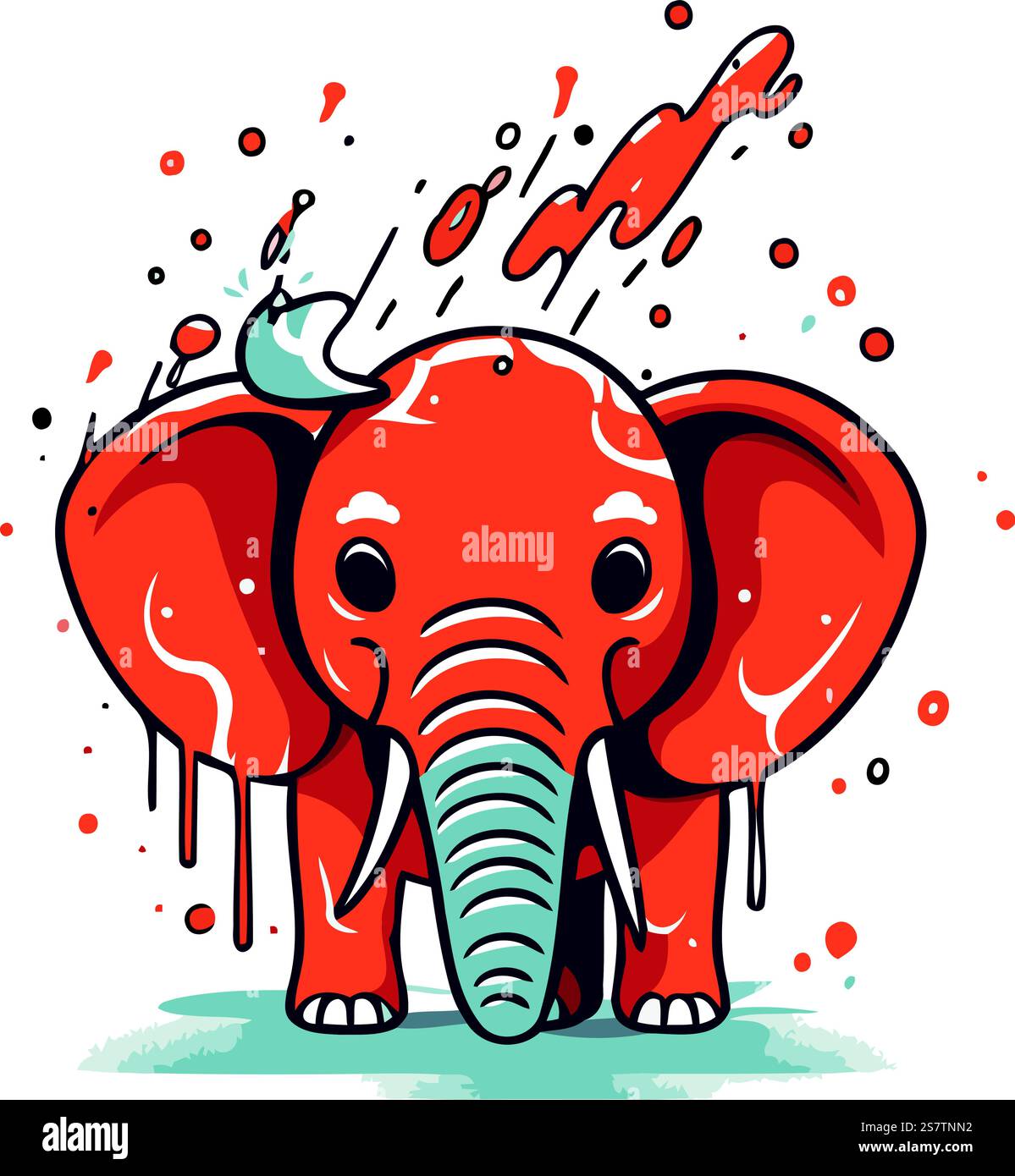 Cute cartoon elephant with splashes of paint. Vector illustration Stock ...