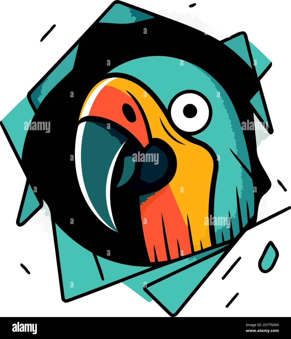 Vector illustration of parrot head in cartoon style. Isolated on white ...