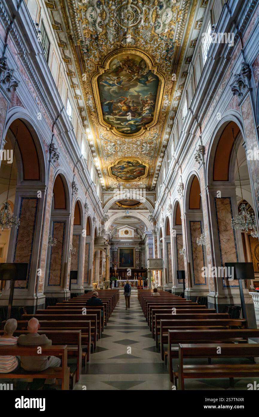 The nave of the Cathedral of Saints Philip and James in Sorrento, Italy ...