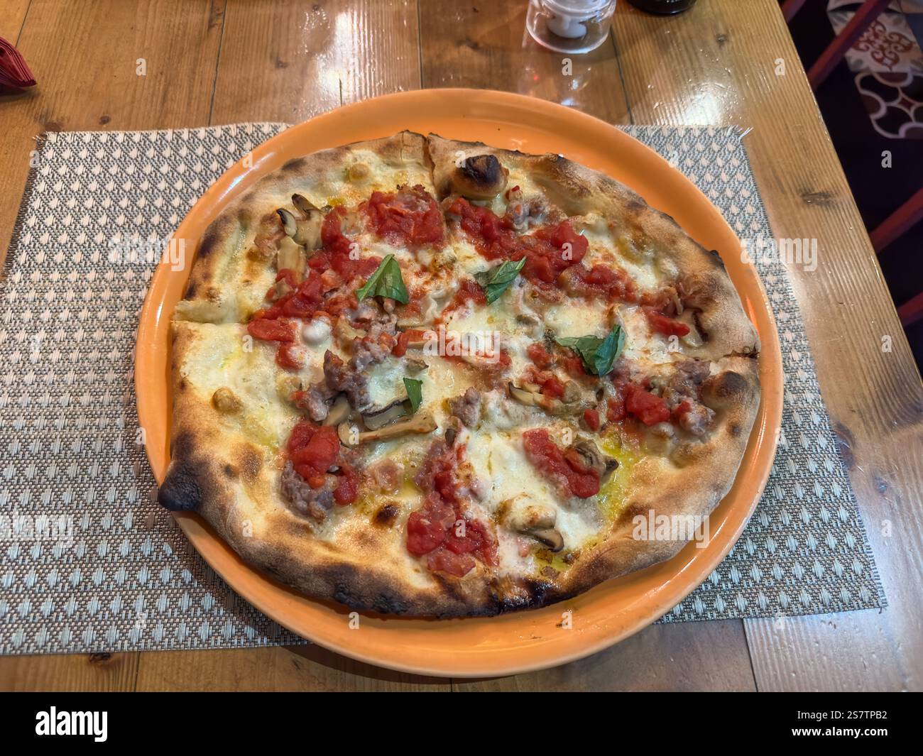 A typical Italian-style pizza in a restaurant / pizzeria in Sorrento ...