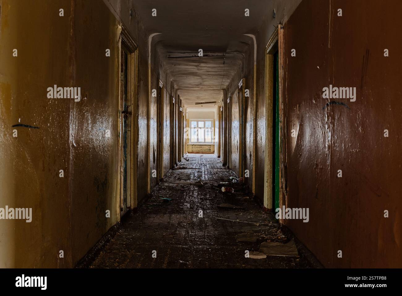 Corridor of old abandoned building Stock Photo - Alamy
