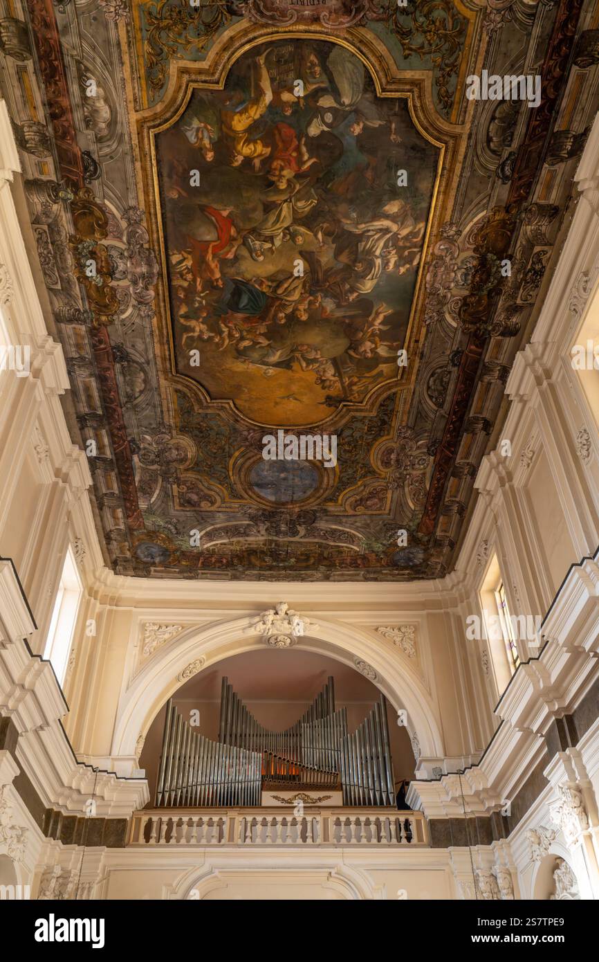 Painted ceiling of the nave & organ loft of the Sanctuary of the ...