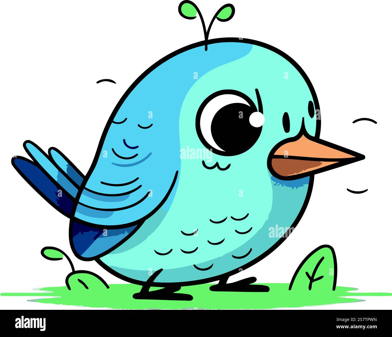 Cute cartoon blue bird isolated on white background. Vector ...