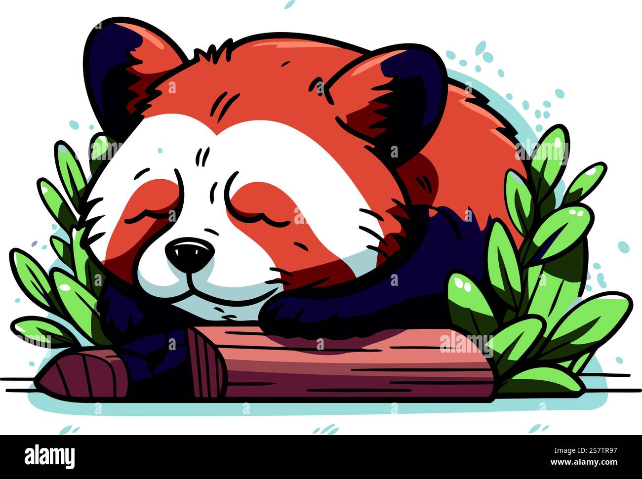 Cute red panda sleeping on a wooden bench. Vector illustration Stock ...