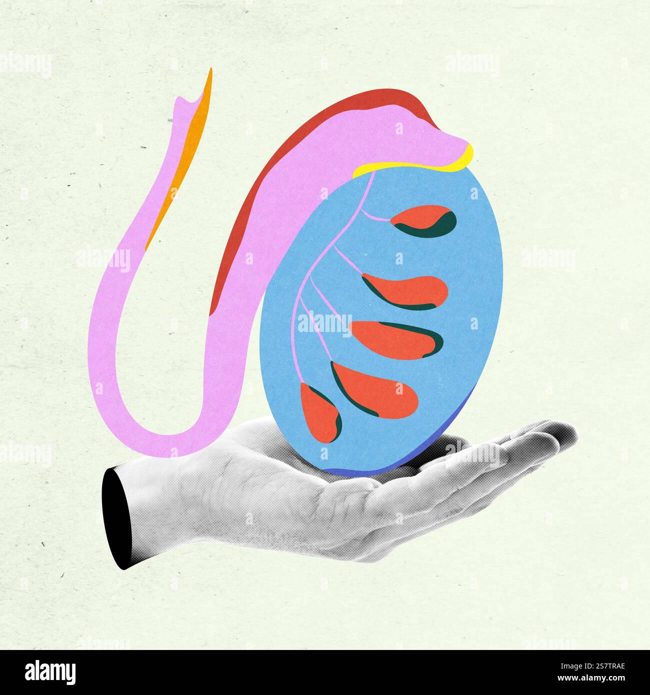 Abstract colorful illustration depicts human hand holding vibrant ...