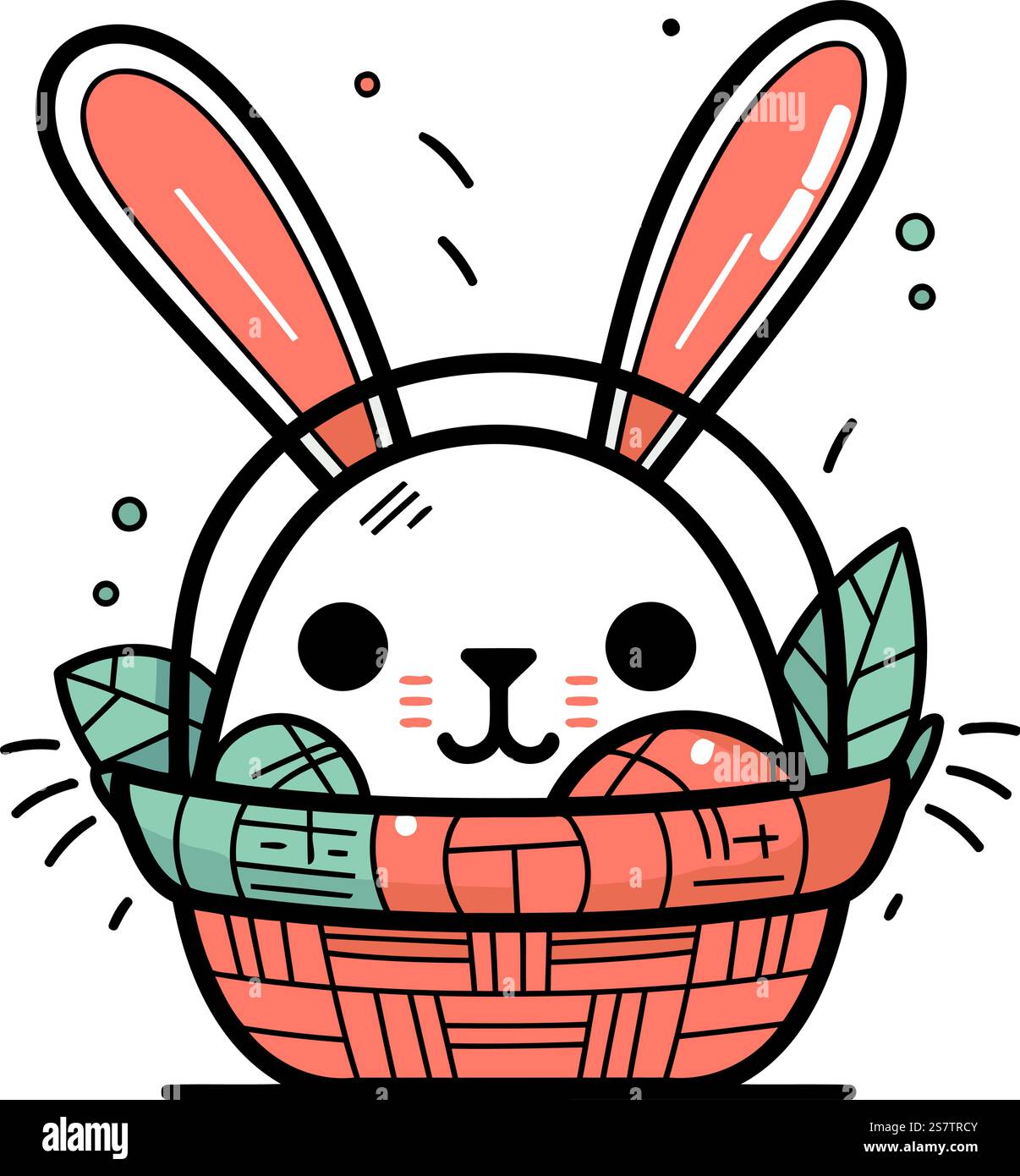 Easter bunny in basket with eggs. Vector illustration in cartoon style ...