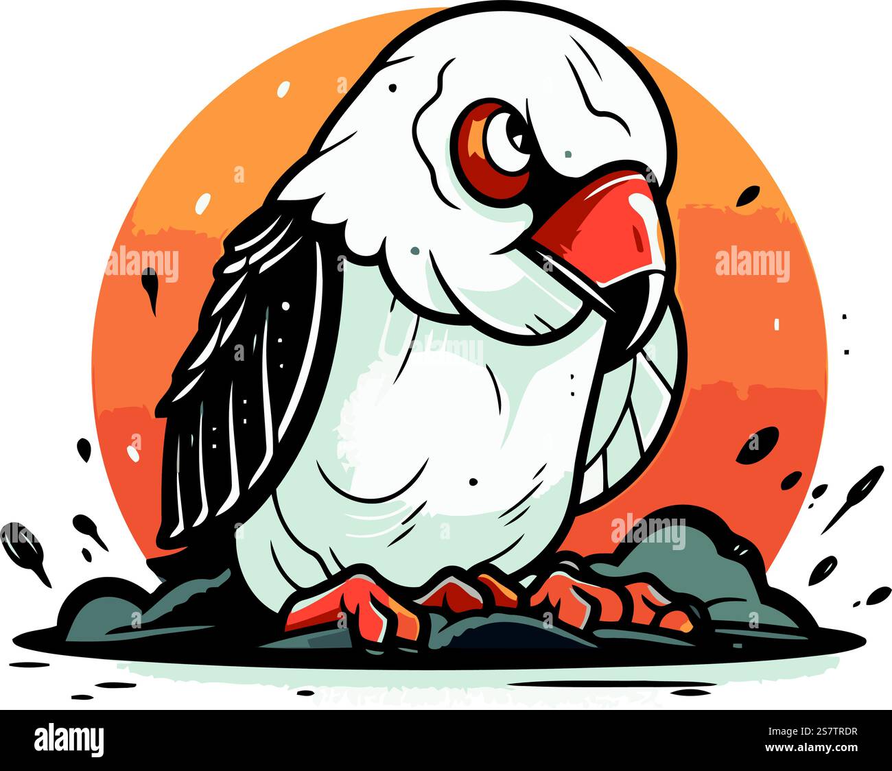 Vector illustration of a cute cartoon parrot on the beach. Vector ...