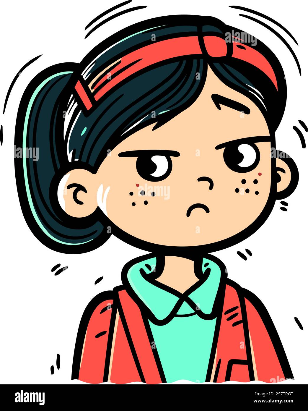 Angry girl. Vector illustration on white background. Cartoon style ...