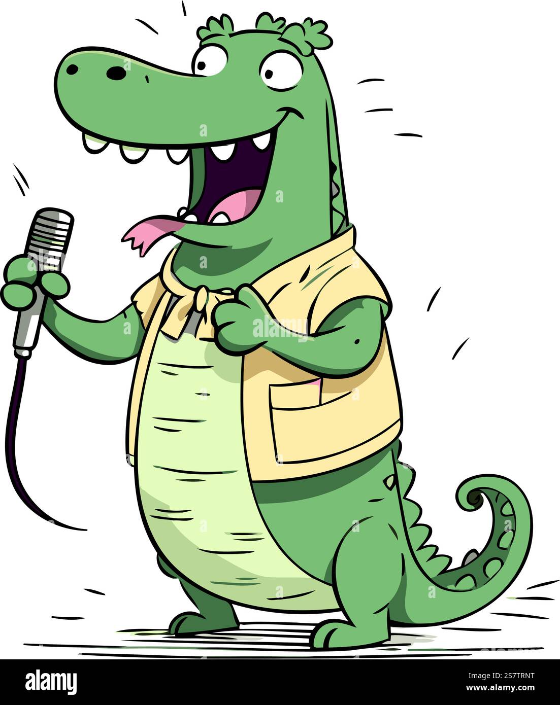 Crocodile singing a song in the microphone. Vector illustration Stock ...