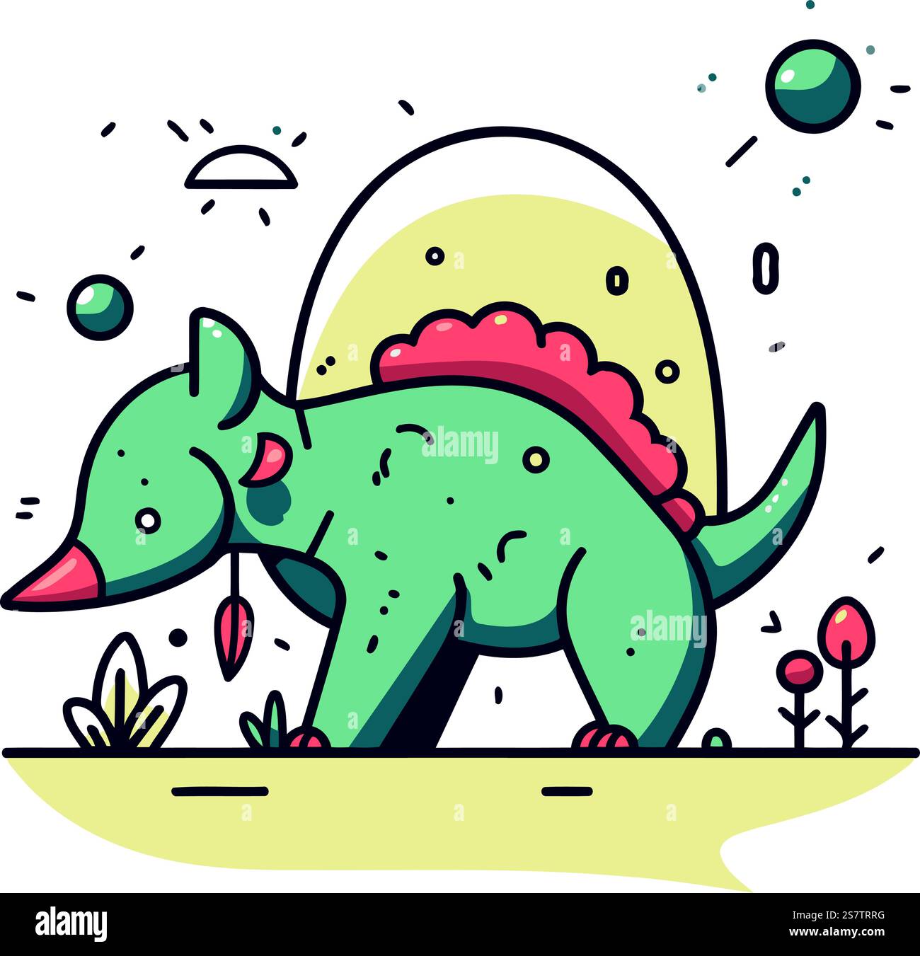 Cute cartoon dinosaur. Vector illustration in doodle style Stock Vector ...