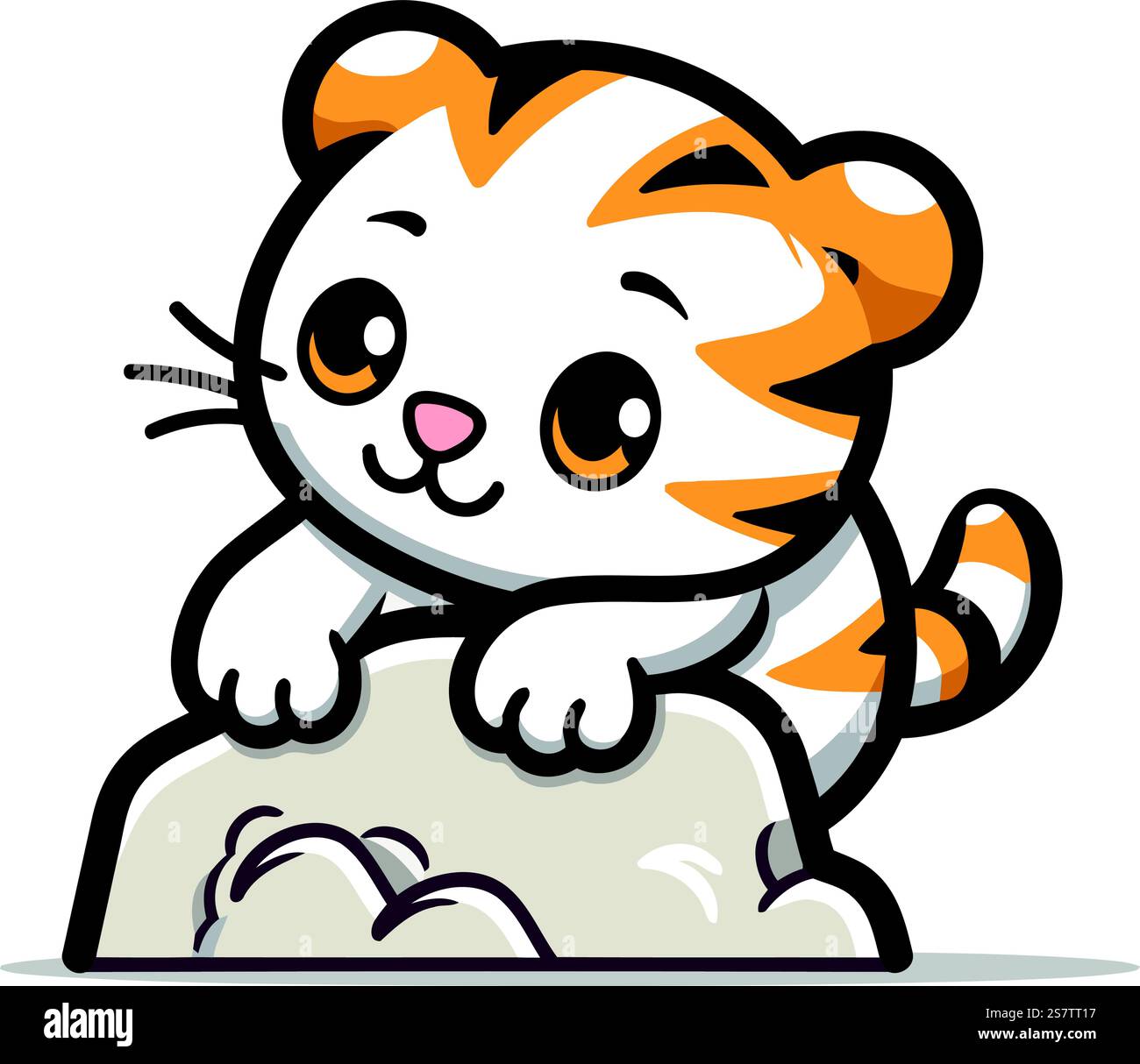 Cute tiger on the rock isolated on white background. Vector ...