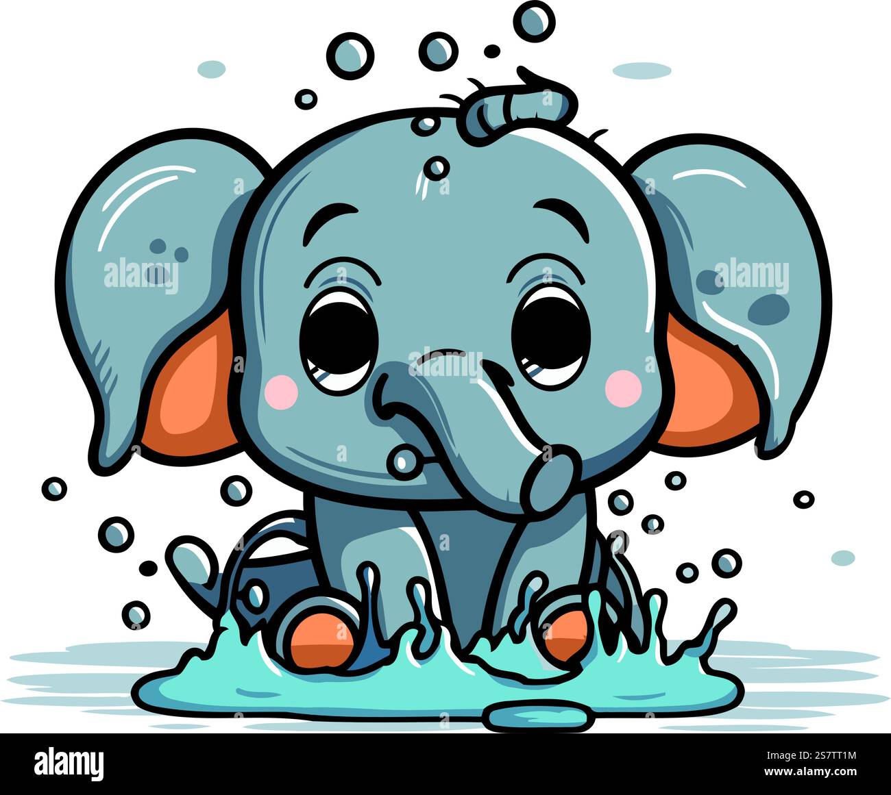 Cute cartoon elephant splashing in the water. Vector illustration Stock ...