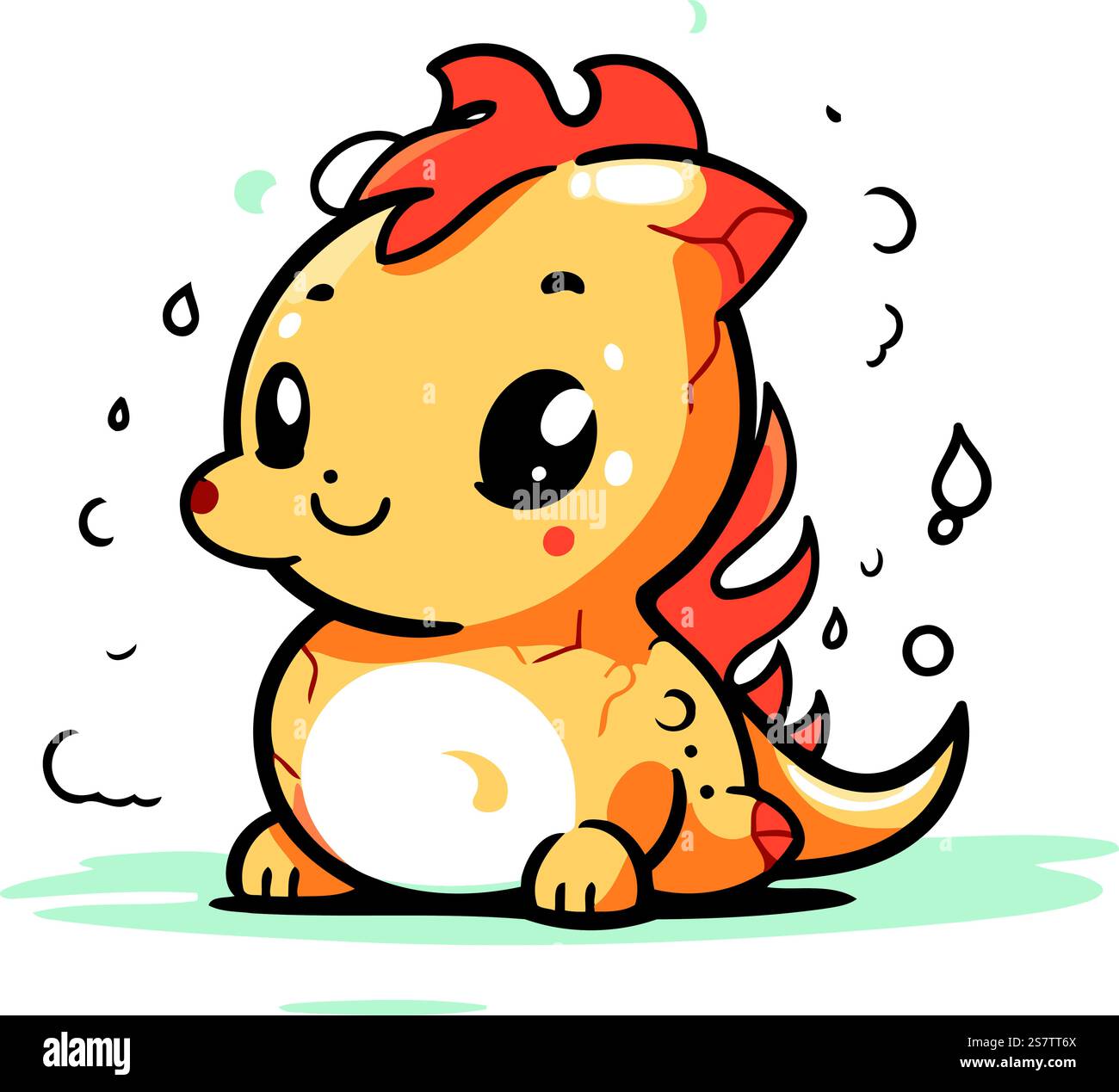 Cute little dinosaur sitting on the floor and crying. Vector ...