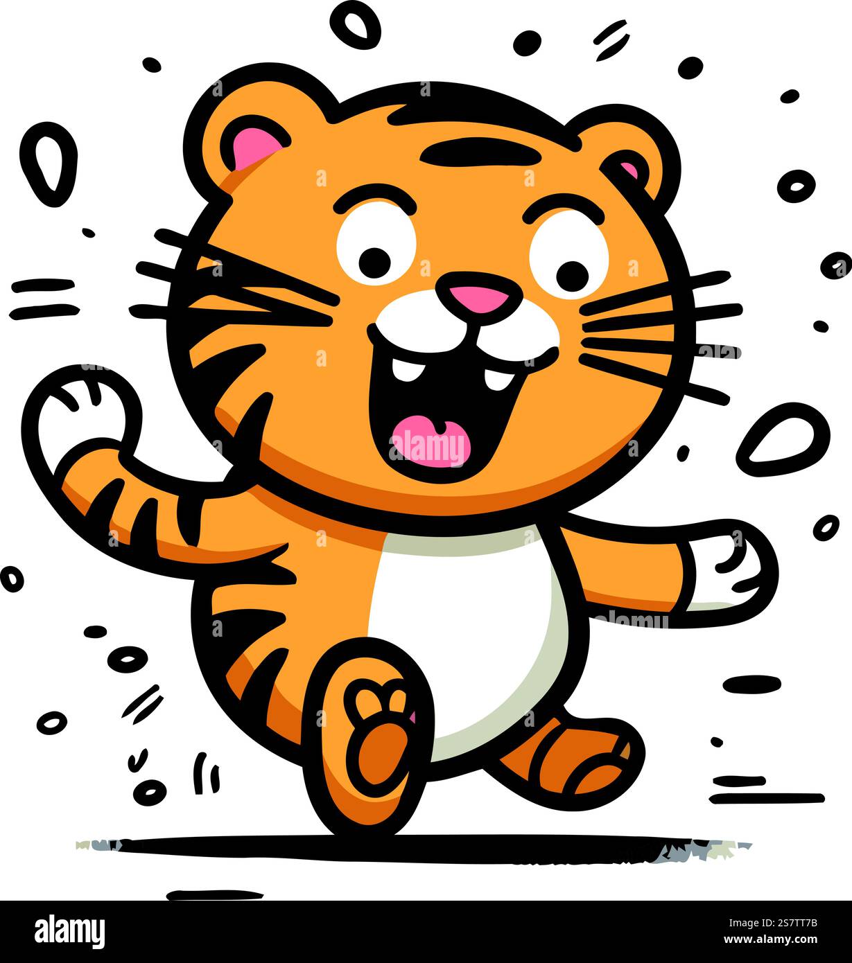Cute cartoon tiger running. Vector illustration isolated on white ...