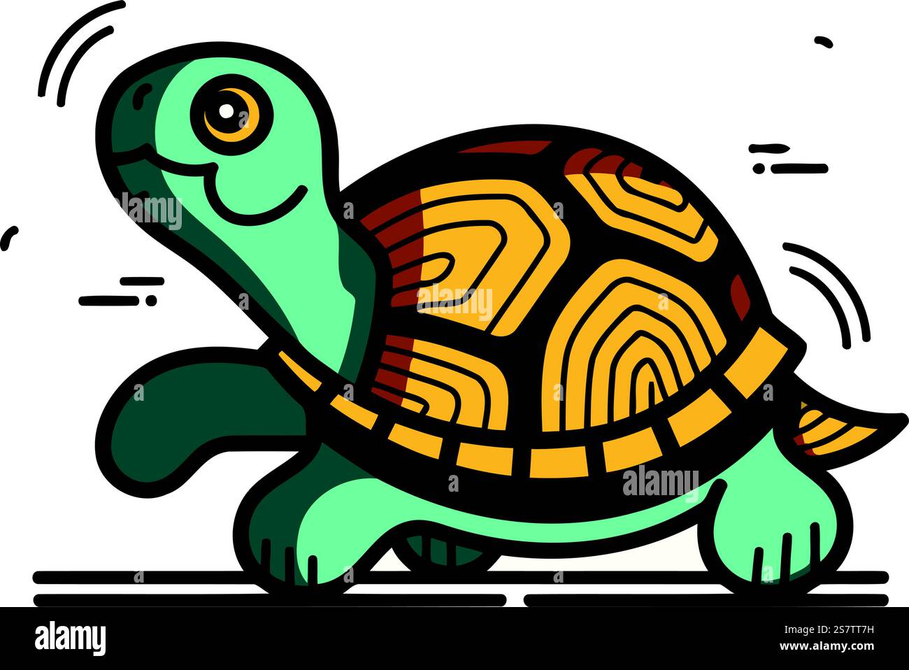 Vector illustration of cute cartoon turtle. Line art design for web ...